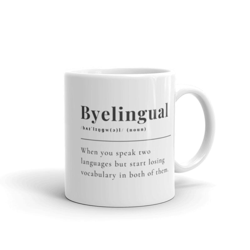 Byelingual (bye-lingual) Definition White glossy mug - Lingualid