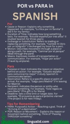 Understanding Por vs Para in Spanish - Quick Guide