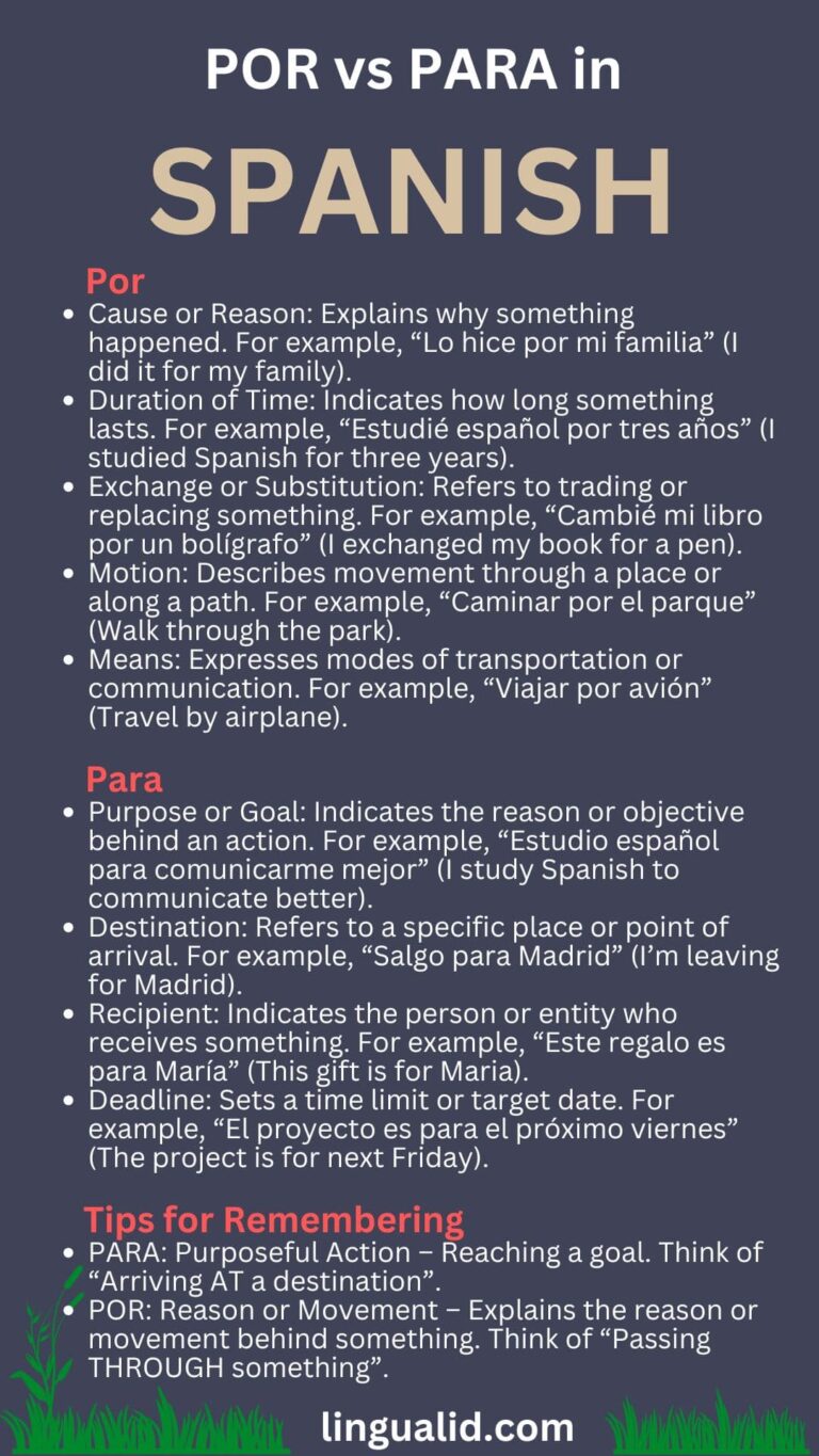 Understanding Por vs Para in Spanish - Quick Guide